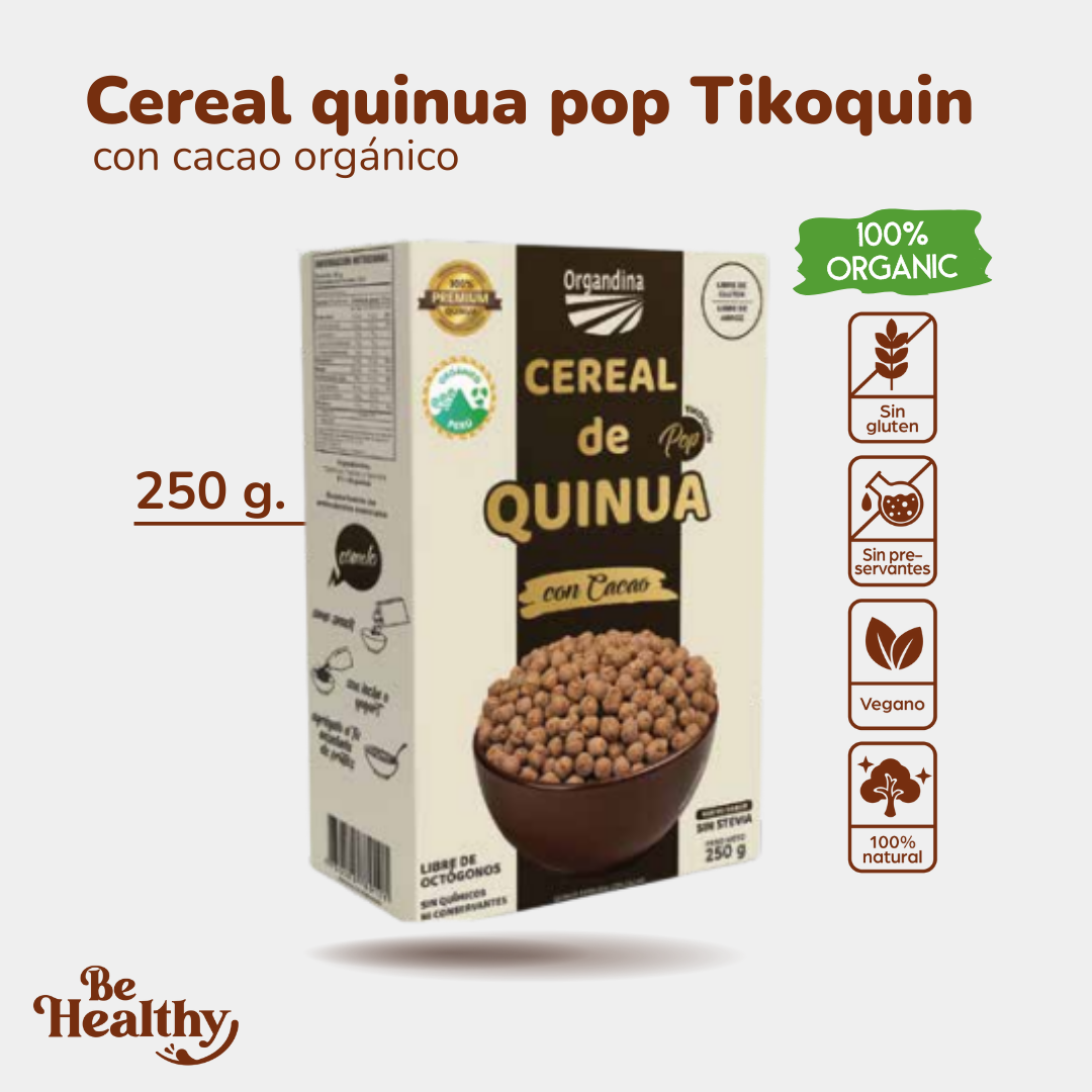 CEREAL DE QUINUA POP CON CACAO (250GR) – Be Healthy Peru